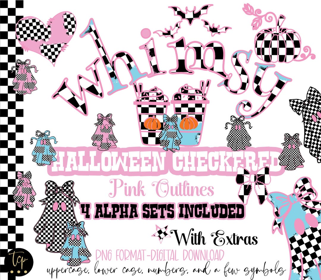 Retro Checkered Doodle Alphabet Clipart Bundle: Trendy Halloween Colors ...