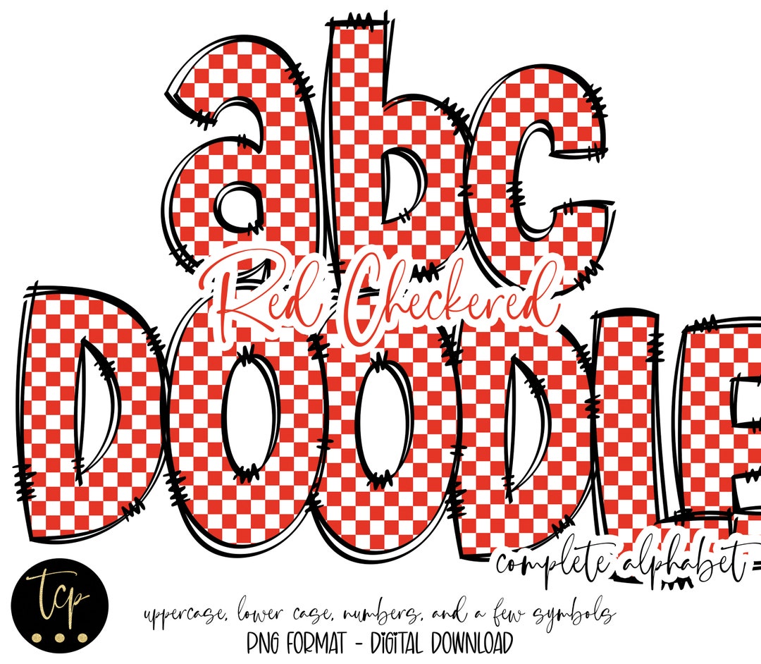 Checkered Alphabet Hand Drawn Doodle Alpha Pack, Digital Sublimation ...