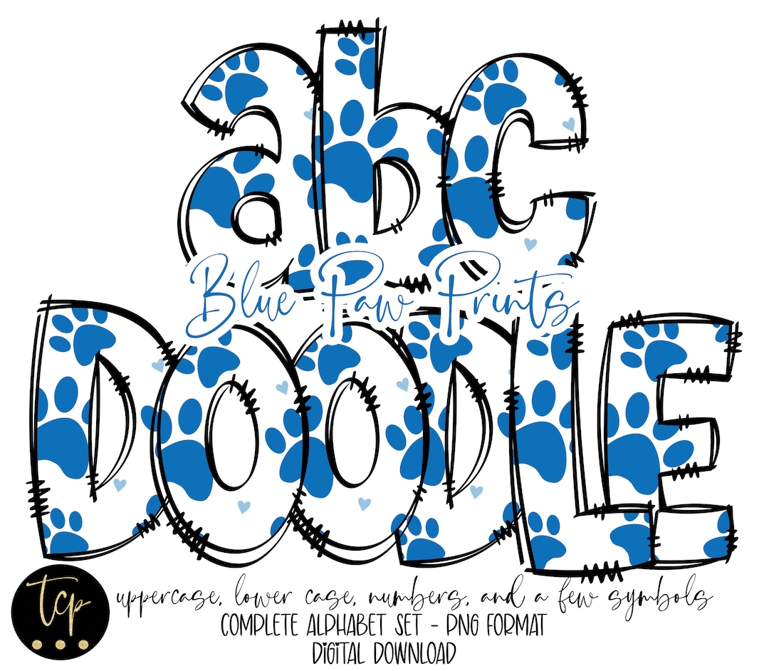 Blue Paw Print Doodle Letters PNG Alphabet (digital Download) - Etsy