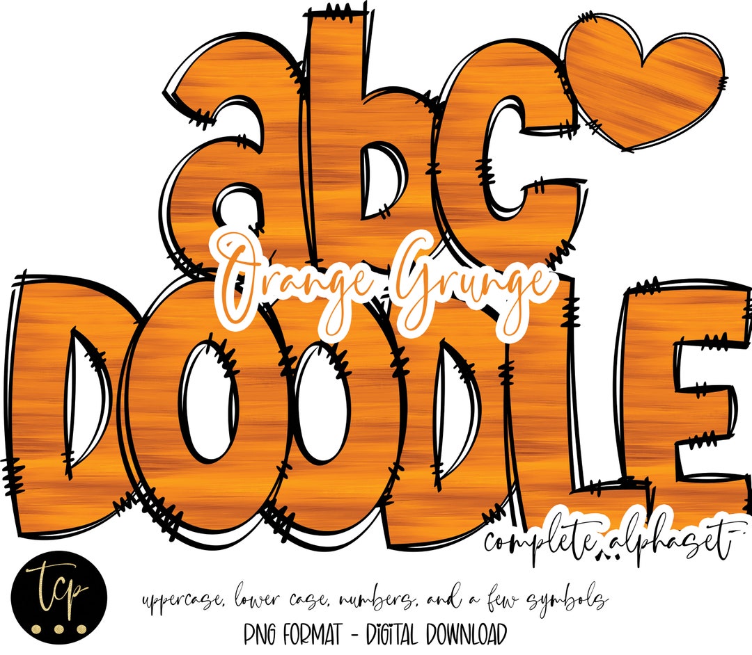 Orange Doodle Letters PNG Alphabet Bundle, Hand Drawn Alphabet, Digital ...