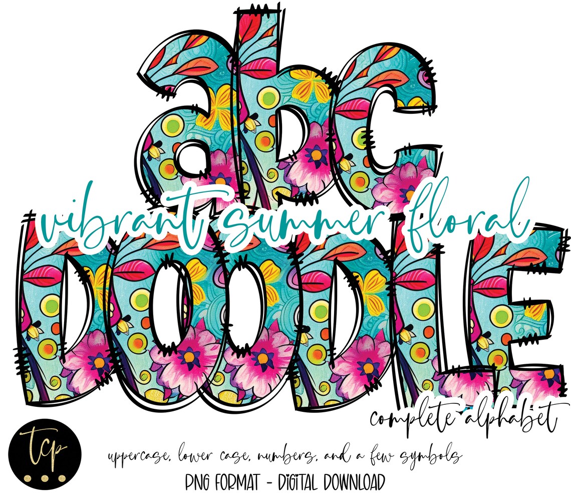 Floral Doodle Alphabet PNG Clipart: Summer Letters (digital Download ...