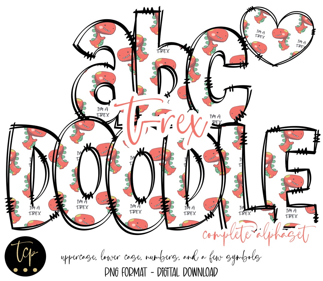 T-rex Dinosaur Alphabet Hand Drawn Doodle Alphabet A-Z Sublimation DTF ...