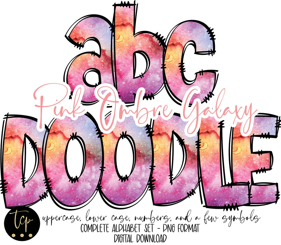 Pink Galaxy Doodle Letters PNG Alphabet Bundle, Hand Drawn Alpha Pack ...
