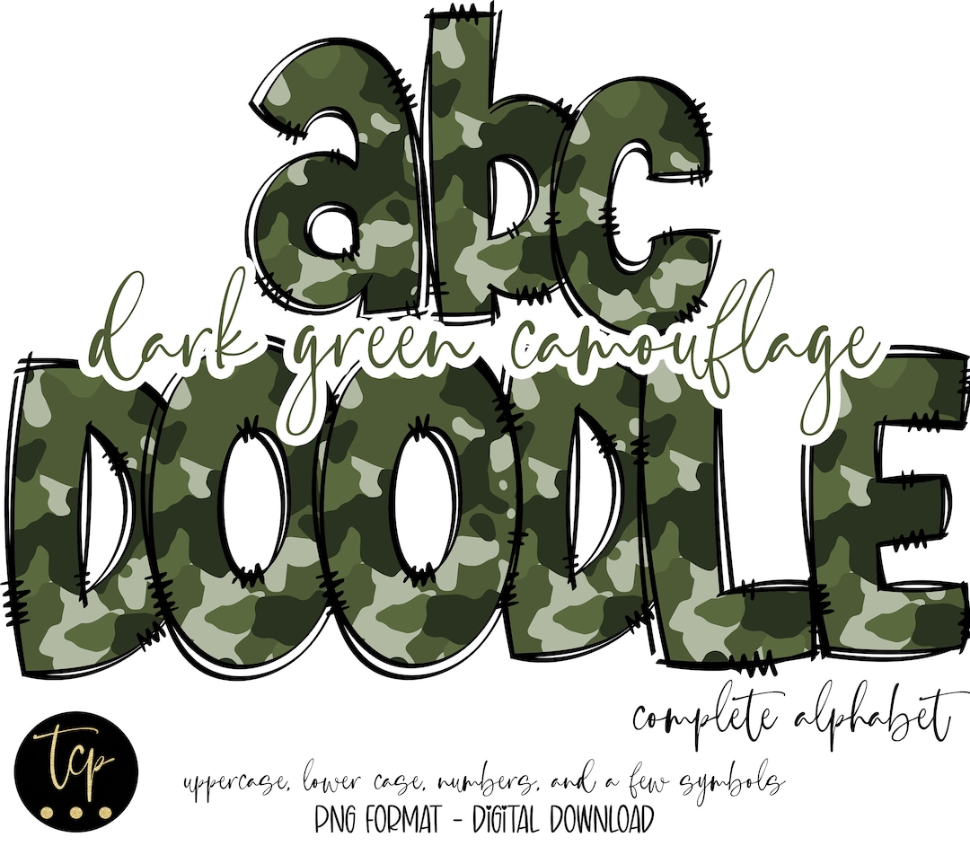 Camouflage Doodle Letters PNG Alphabet, Hand Drawn Alpha Pack, Digital ...