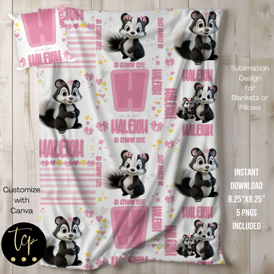 Pink, Little Stinker Cute Skunk Png, Baby Blanket or Pillow, Digital ...