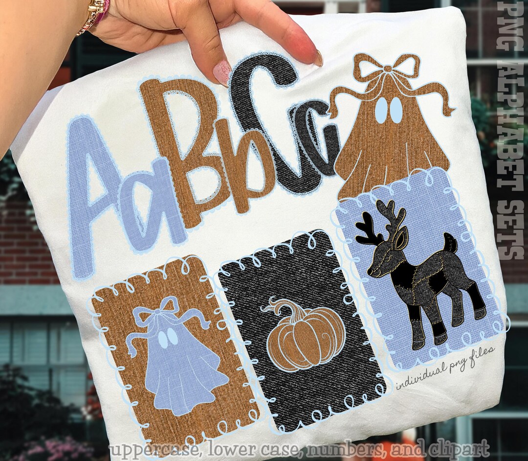 Blue Denim Preppy Lace Doodle Alphabet Clipart Bundle: 3 Sets PNG ...