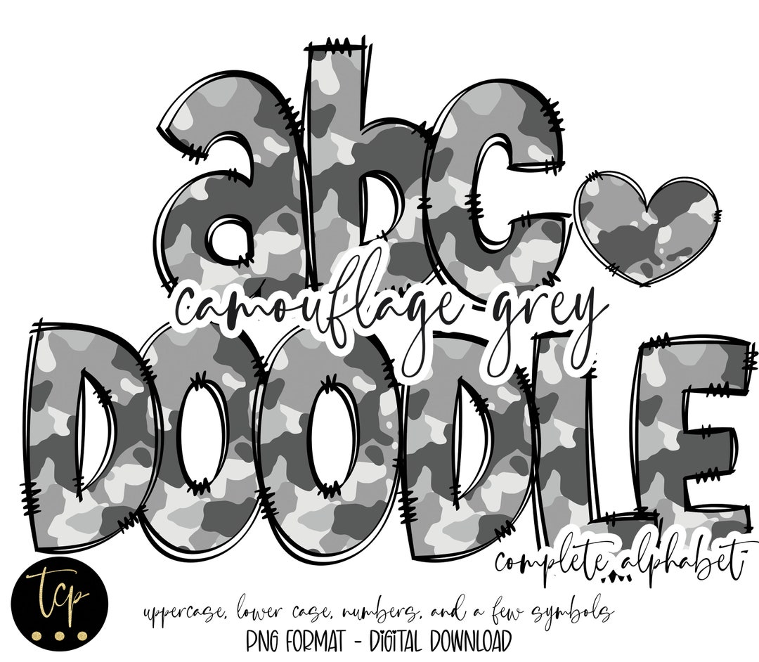Camouflage Doodle Letters PNG Alphabet, Hand Drawn Alpha Pack, Digital ...