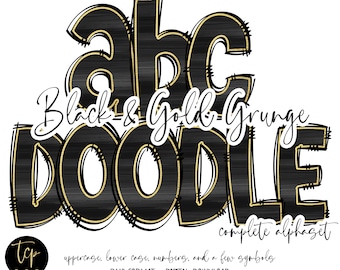 Black Glitter Doodle Alphabet PNG, Numbers & Characters (digital ...