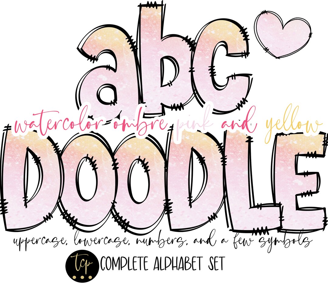 Doodle Letters PNG Alphabet: Pink & Yellow Ombre (digital Download) - Etsy