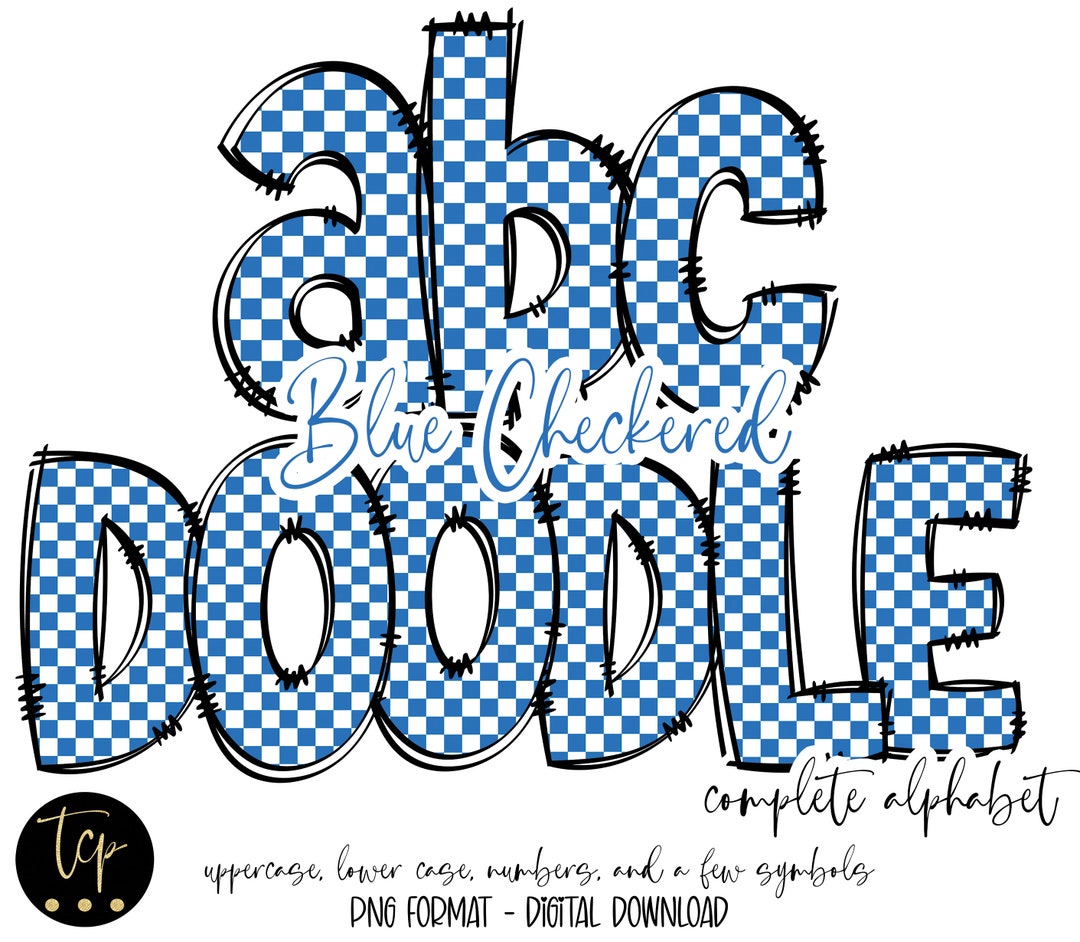 Checkered Alphabet Hand Drawn Doodle Alpha Pack, Digital Sublimation ...
