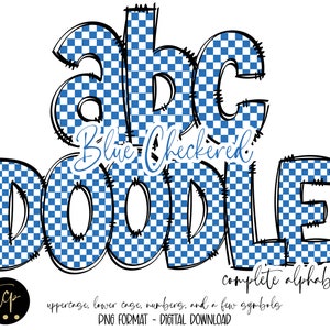 Checkered Alphabet Hand Drawn Doodle Alpha Pack, Digital Sublimation ...