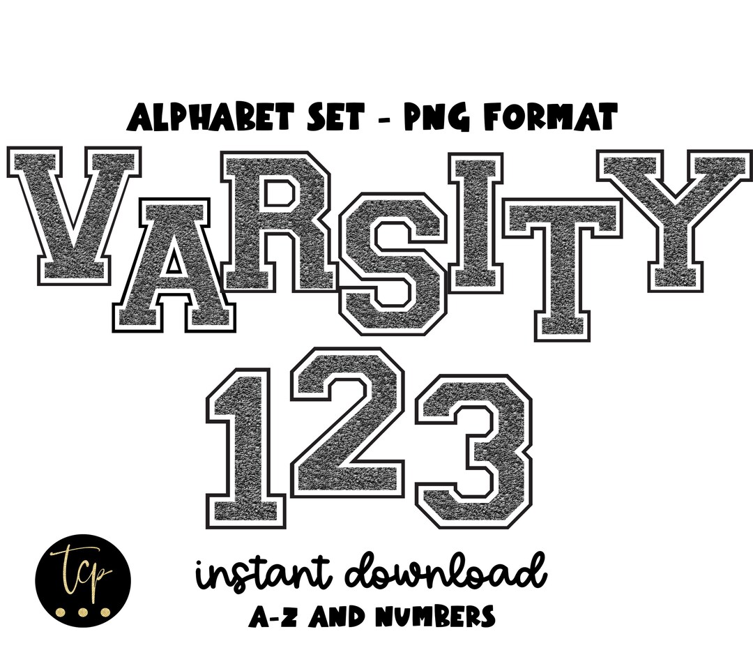 Varsity Alphabet PNG: Black and White Letter Bundle (digital Download ...
