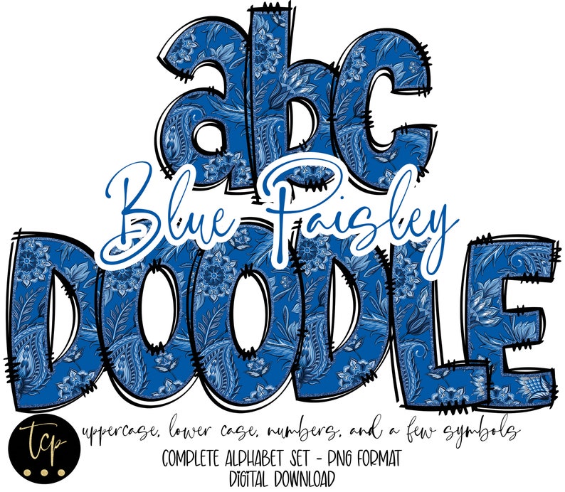 Blue Bandana Doodle Letters Alphabet Clip Art, PNG Files, Make Your Own ...