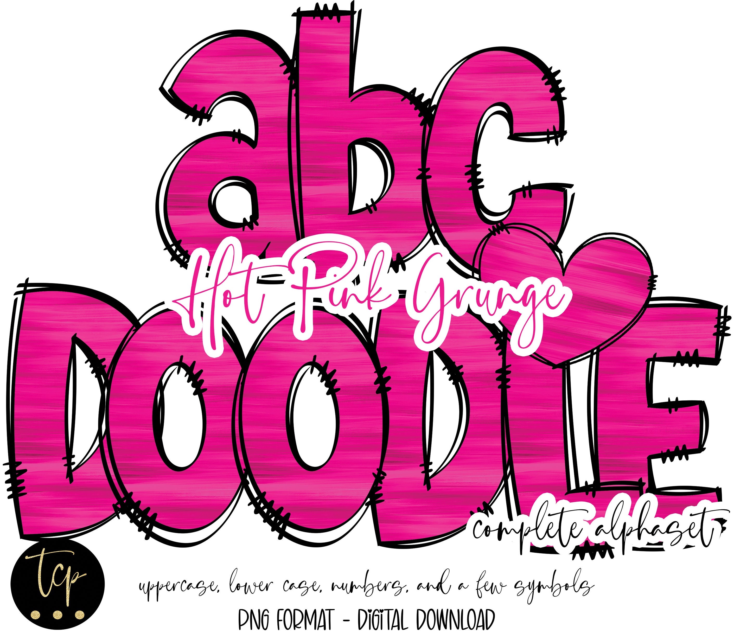 Hot Pink Doodle Alphabet PNG Bundle: Grunge Letters (digital Download ...
