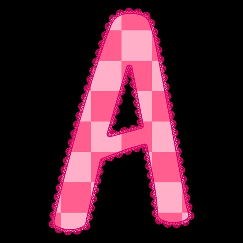 Lace Retro Alphabet PNG Bundle: Hot Pink, Grey, and Black, Checkered ...
