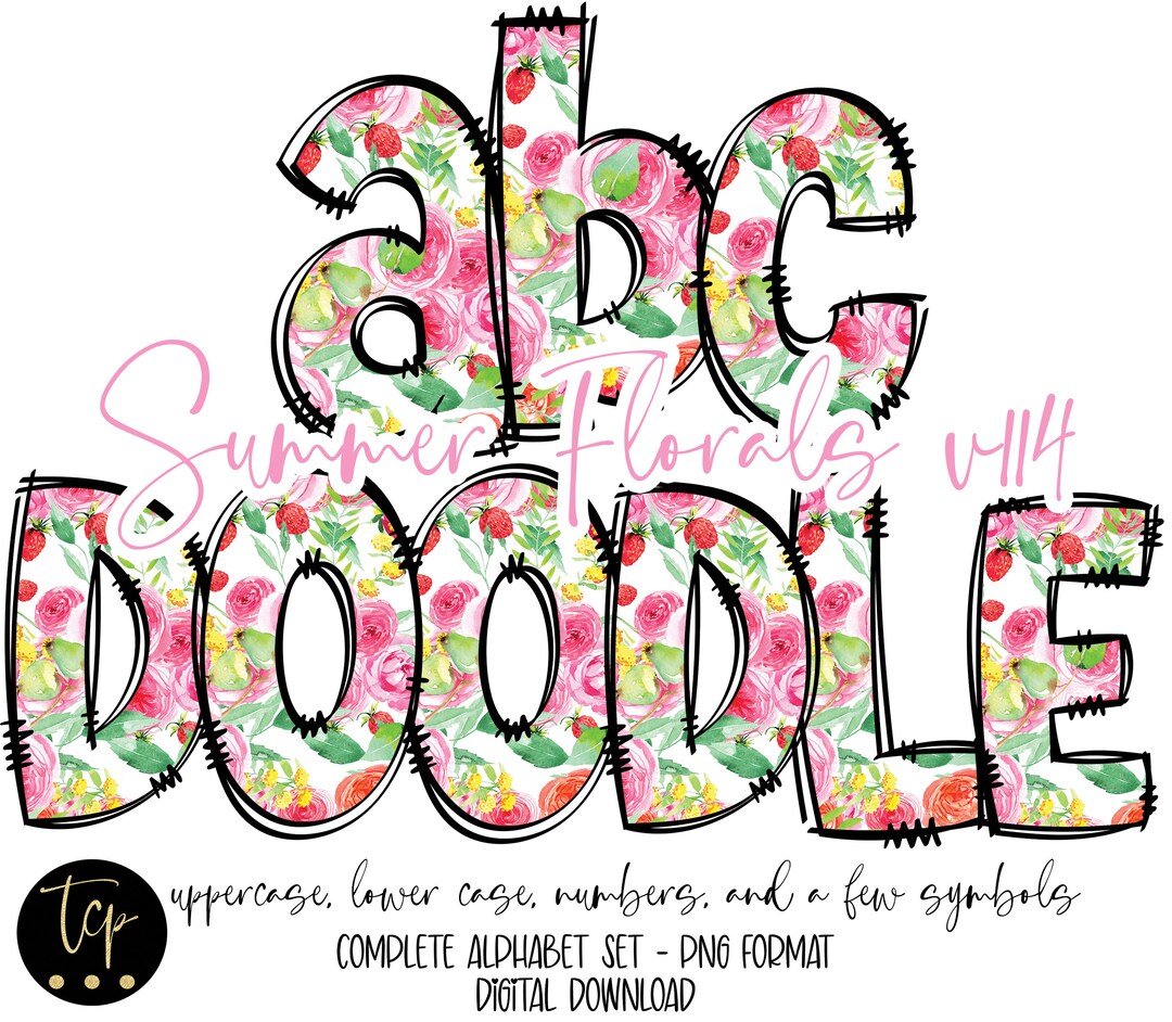 Bright Spring Summer Floral Alphabet Hand Drawn Doodle Alphaset ...