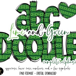 Lime and Green Doodle Letter Alphabet Bundle, Hand Drawn Alpha Pack Png ...