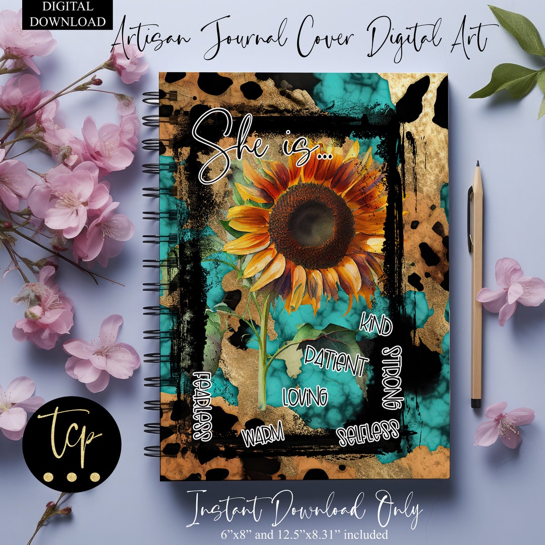 Rustic Sunflower Journal Cover Art, Digital Download, Art Journal Cover ...