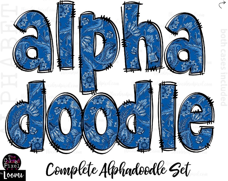 Blue Bandana Doodle Letters Alphabet Clip Art PNG Files Make - Etsy