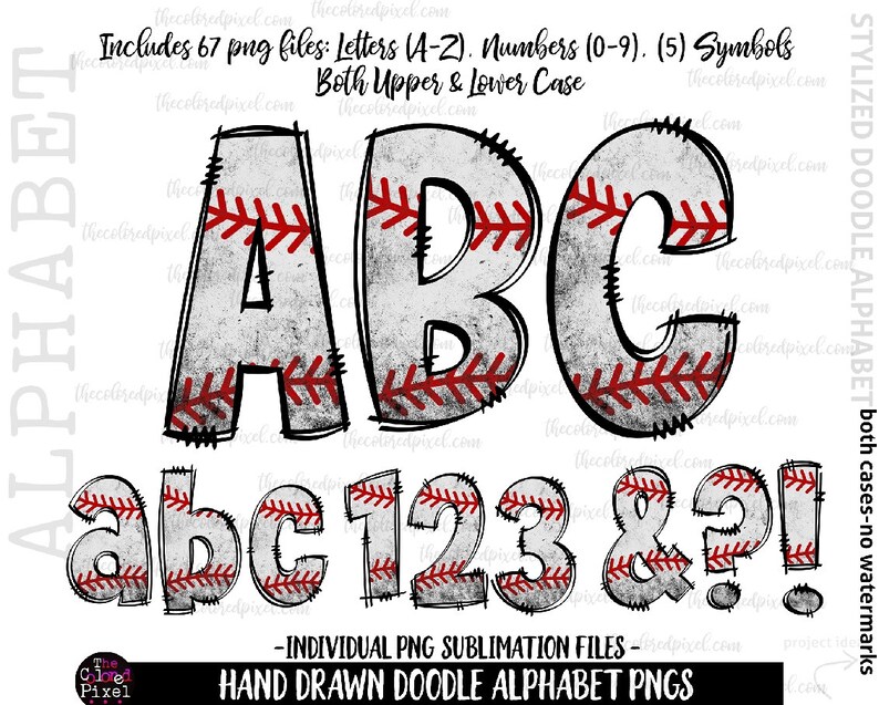 Baseball Doodle Alphabet PNG Bundle: Sports Letters (digital Download ...