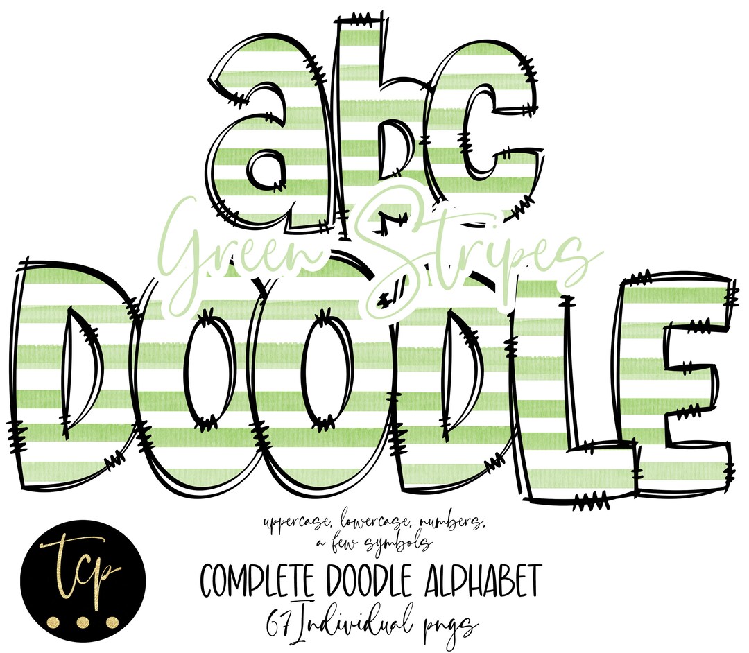 Doodle Alphabet PNG Bundle: Green Stripes (digital Download) - Etsy