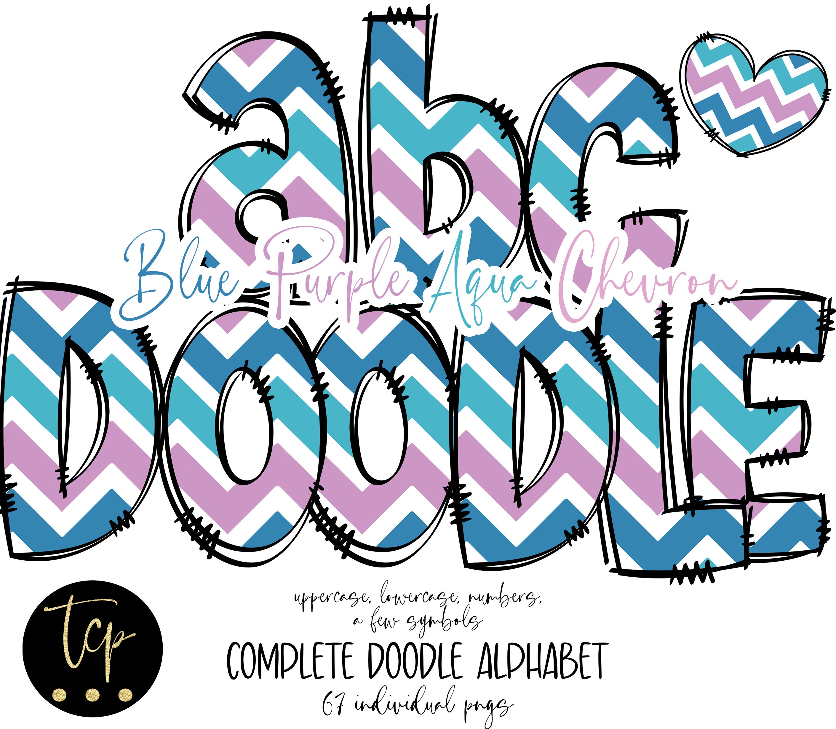 Doodle Alphabet PNG Bundle: Hand Drawn Chevron Letters (digital ...