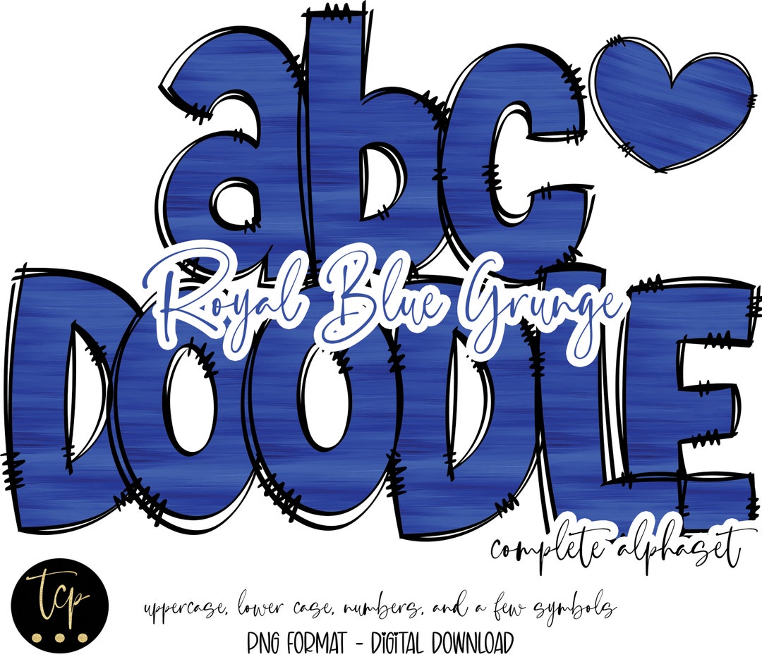 Royal Blue Doodle Alphabet PNG Bundle Set(digital Download) Grunge Blue ...