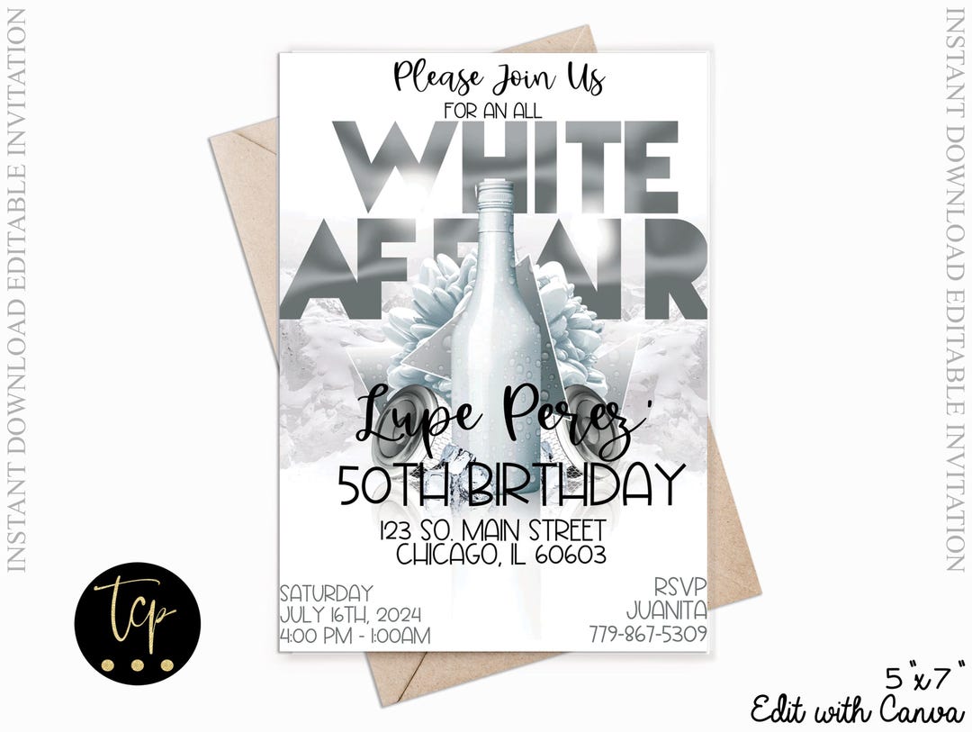 Editable All White Party Invitation, Night Club Birthday Party Flyer ...