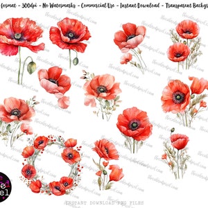 Watercolor Poppy Clipart, Poppy Clipart, Watercolor Floral Wreaths ...