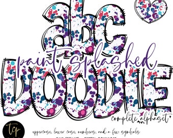 Paint Splatter Doodle Alphabet PNG Bundle: Hand Drawn Letters Digital ...