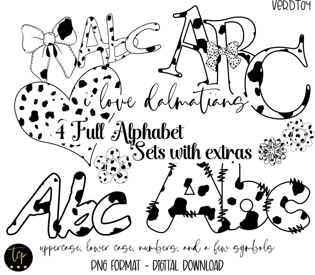 Dalmatian Polka Dot Alphabet PNG Bundle: Hand-drawn Doodle Letters ...