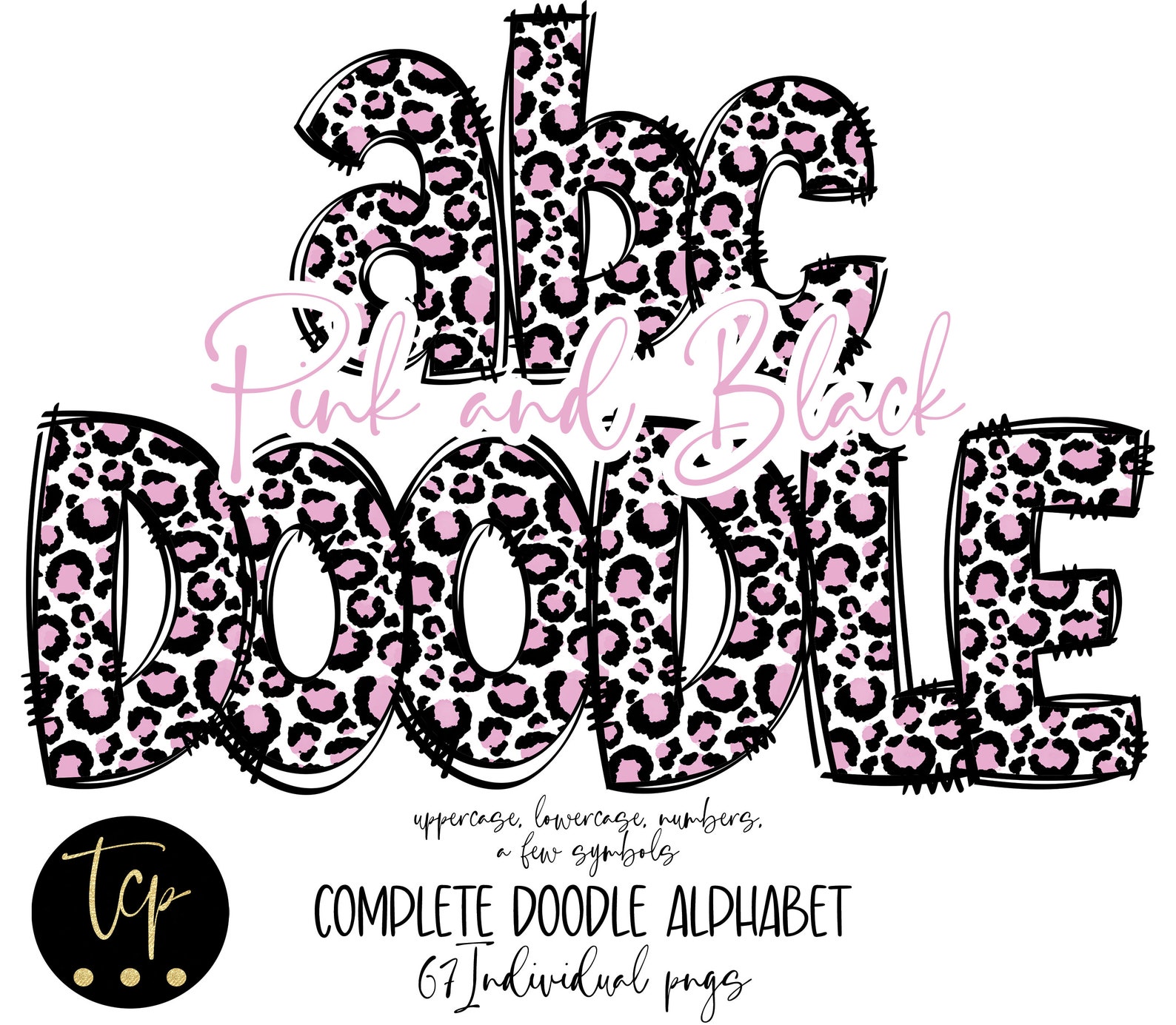 Cheetah Doodle Letters PNG Alphabet: Pink and Black (digital Download ...