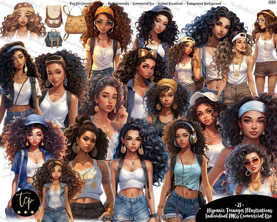 Hispanic Women Clipart, Girls of Color Clipart, Teenager Women of Color ...