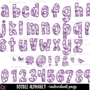 Purple Butterfly Doodle Letters PNG Alphabet Bundle, Hand Drawn Alpha ...