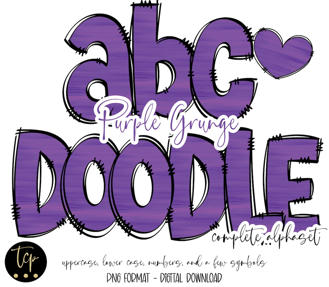 Purple Doodle Letters PNG Alphabet Bundle, Hand Drawn Alphabet, Digital ...