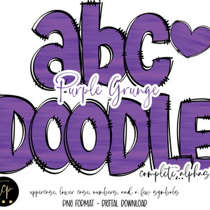 Purple Doodle Letters PNG Alphabet Bundle, Hand Drawn Alphabet, Digital ...