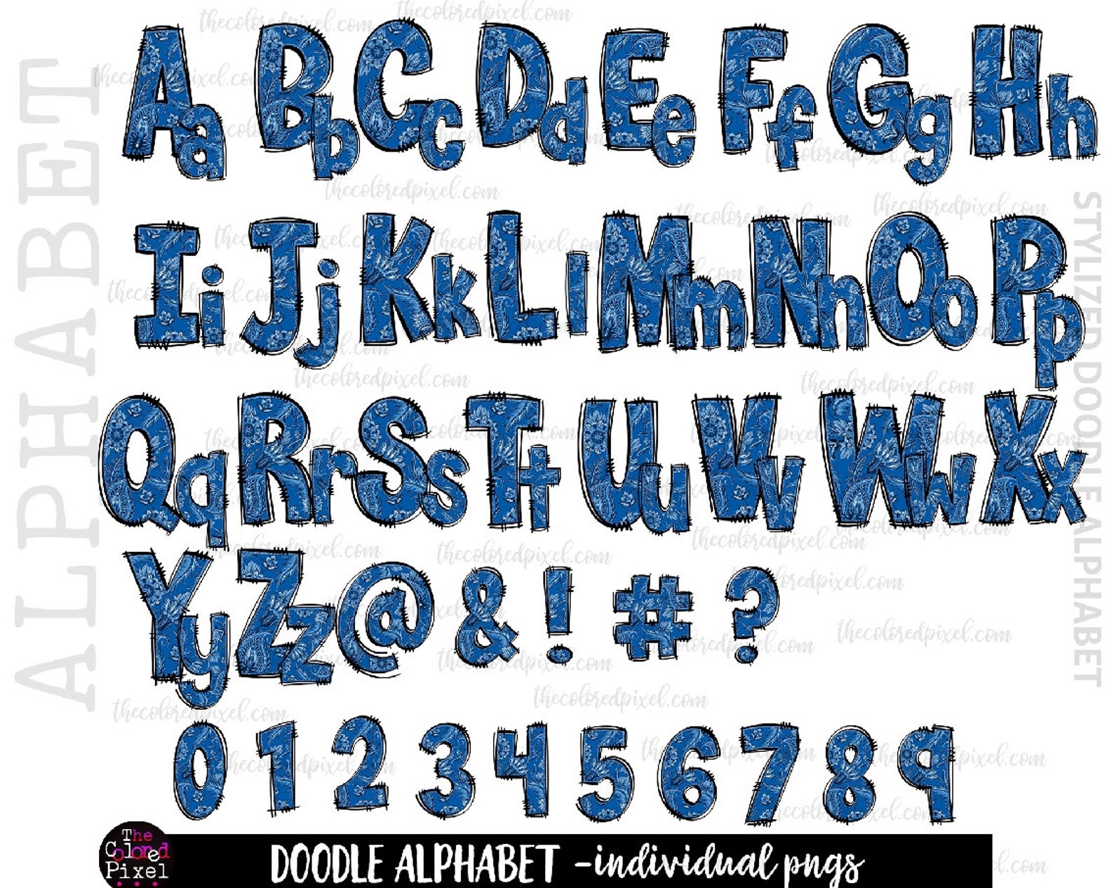Blue Bandana Doodle Letters Alphabet Clip Art, PNG Files, Make Your Own ...