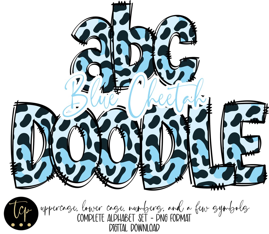 Blue Cheetah Doodle Letters PNG Alphabet (digital Download) - Etsy
