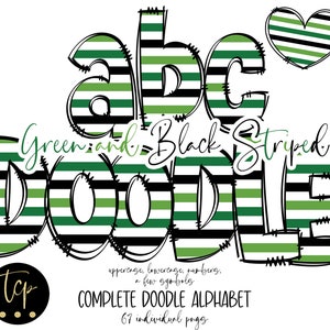 Striped Alphabet Doodle Letters PNG Alphabet Bundle, Hand Drawn Alpha ...