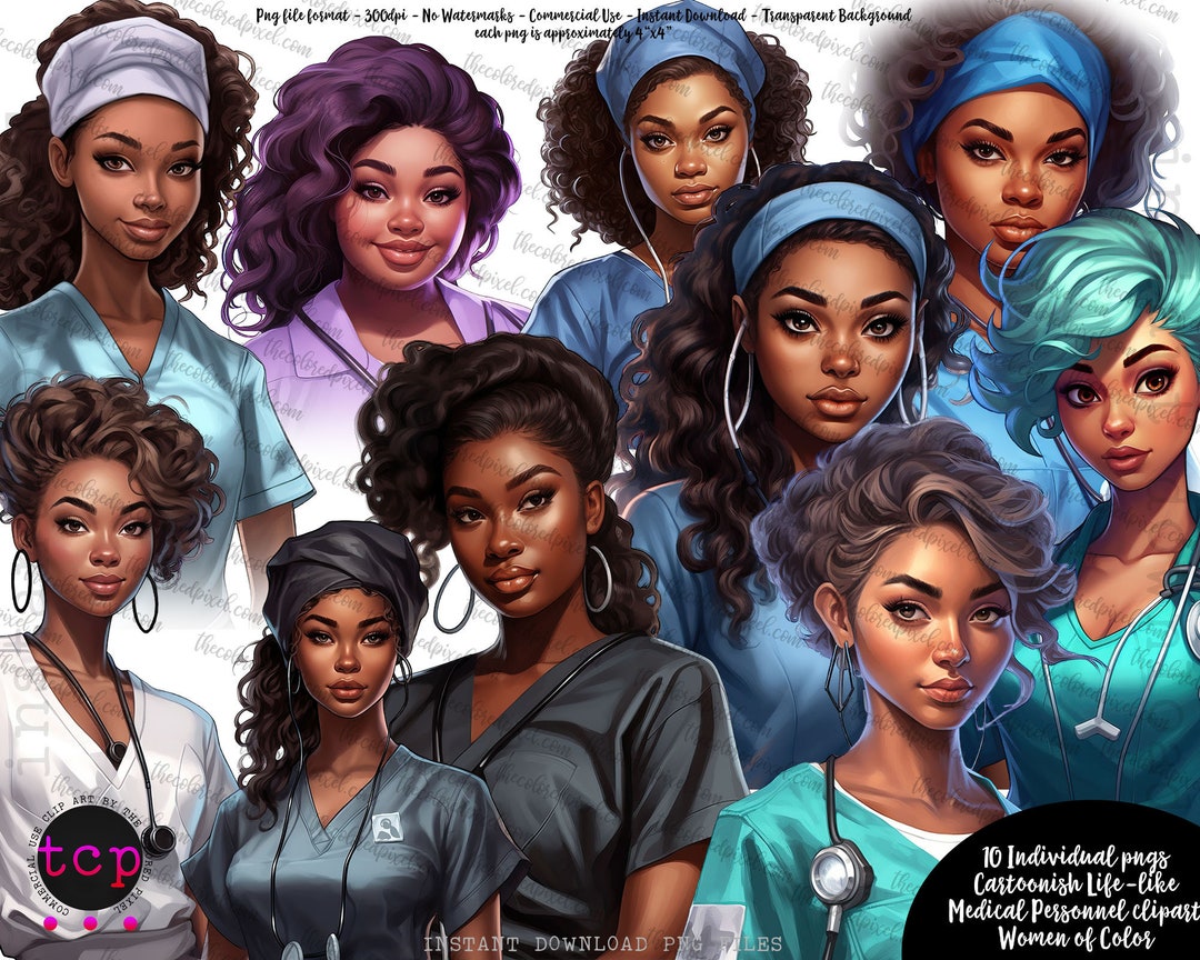 Black Nurses Clipart: Medical Personnel PNG, Women of Color (digital ...