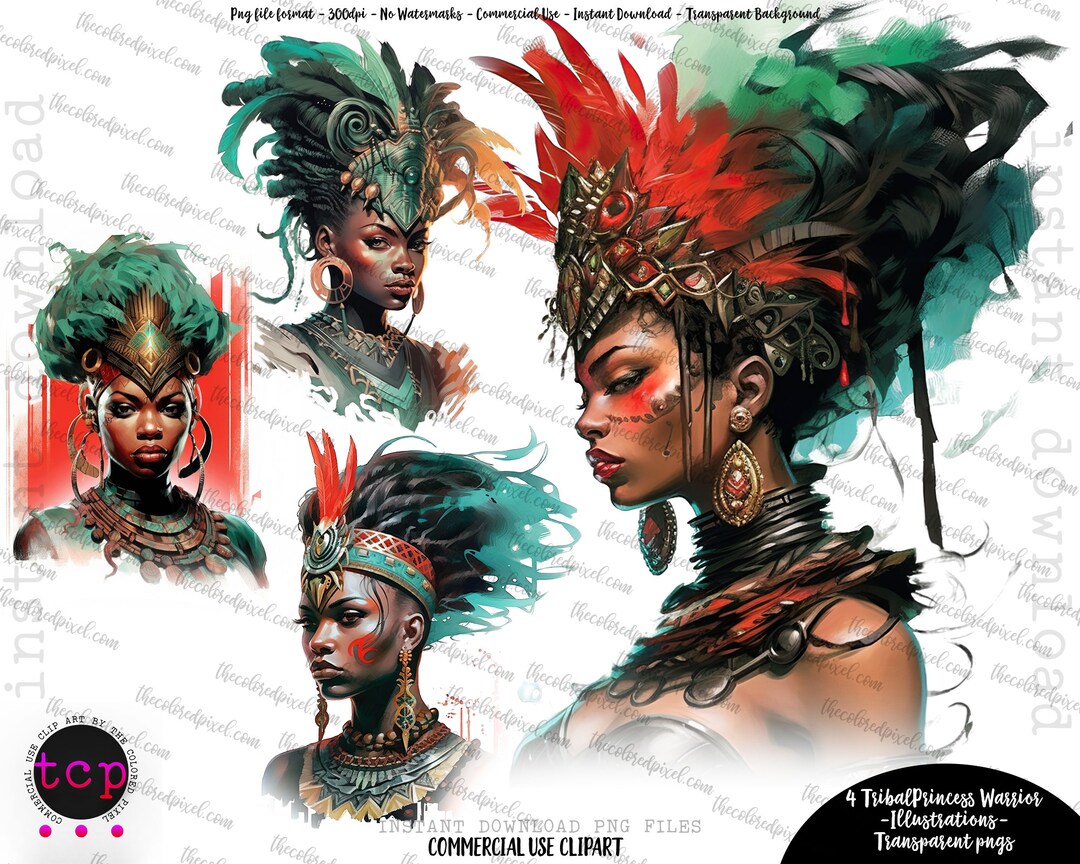 Black Princess Clipart, Watercolor African Princess Warrior Clipart ...