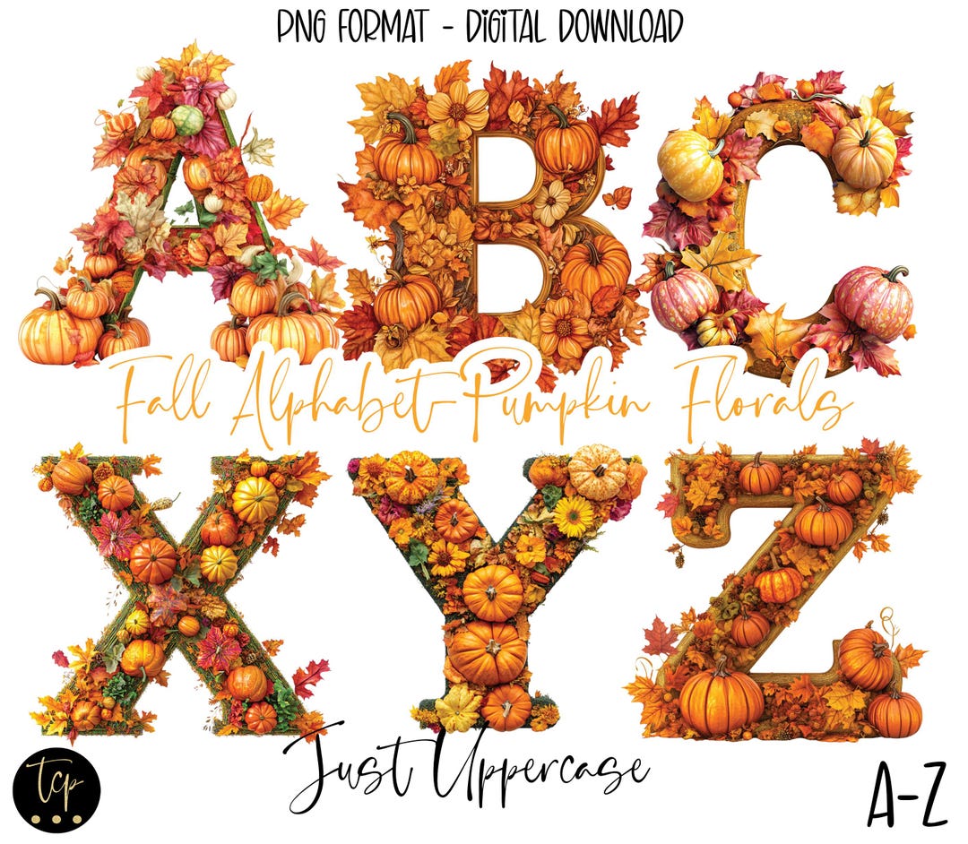 Decorative Fall Floral Pumpkin Alphabet Letters, Floral Autumn Letter ...