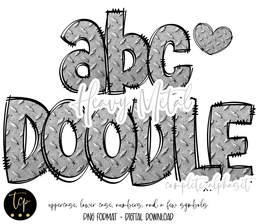 Metal Doodle Font PNG Alphabet: Diamond Plate Letters (digital Download ...