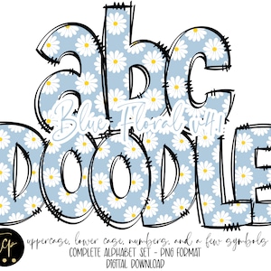 Blue Alphabet Letters PNG Bundle, Mother's Day Alphabet, Hand Drawn ...