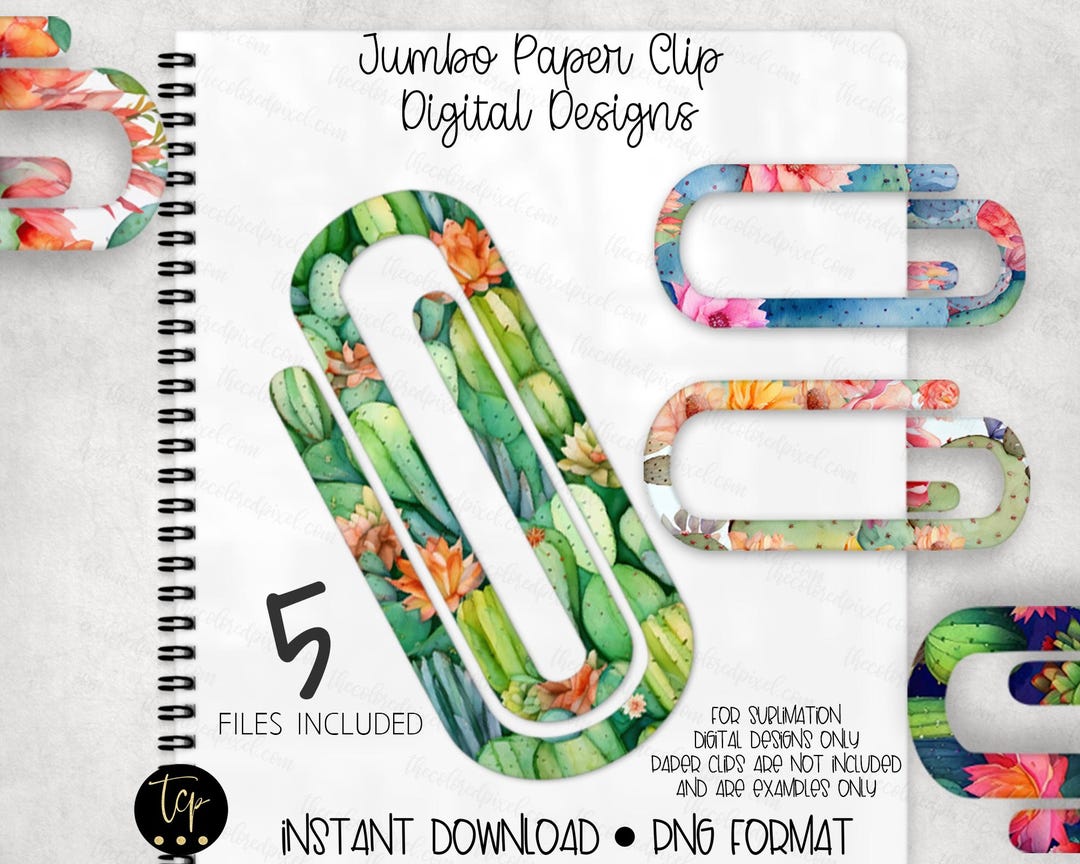 Watercolor Cactus Paper Clip Designs: Jumbo Sublimation PNG (3x5 ...