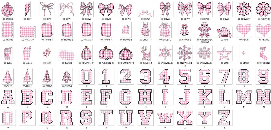 Varsity Alphabet PNG Set: Pink Gingham Letters & Clipart (digital ...