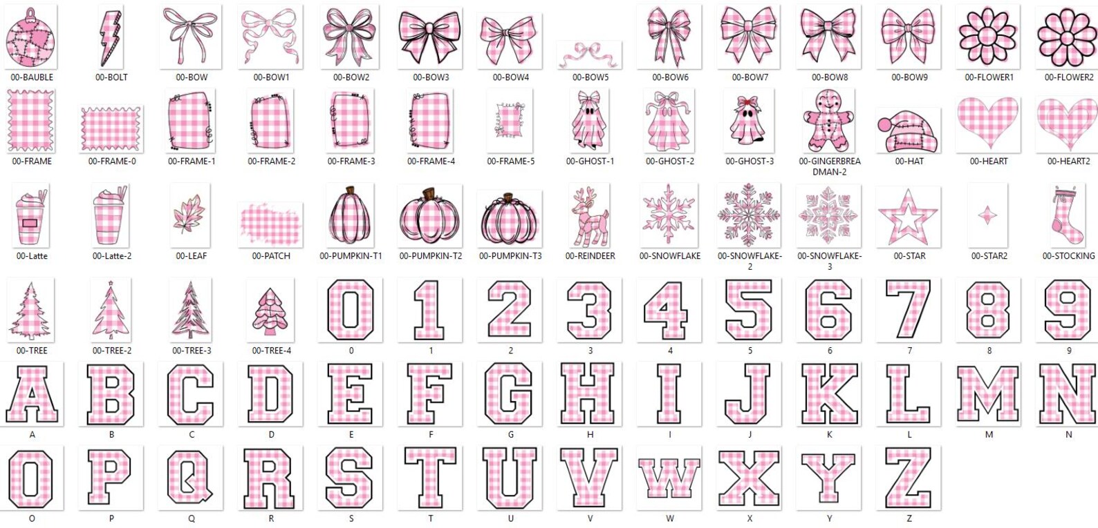 Varsity Alphabet PNG Set: Pink Gingham Letters & Clipart (digital ...