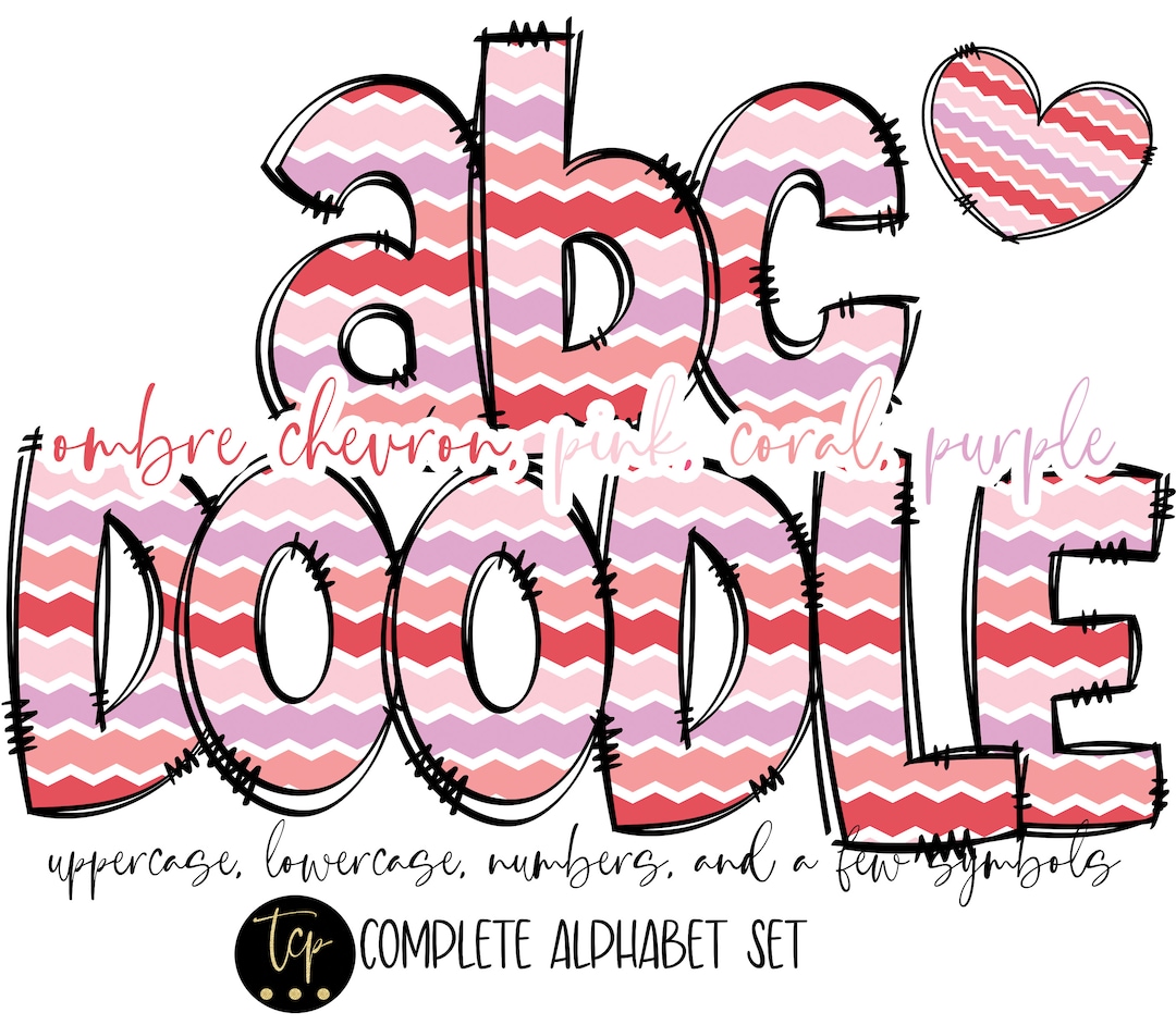 Doodle Letters PNG Alphabet: Chevron Pinks Purples Coral (digital ...