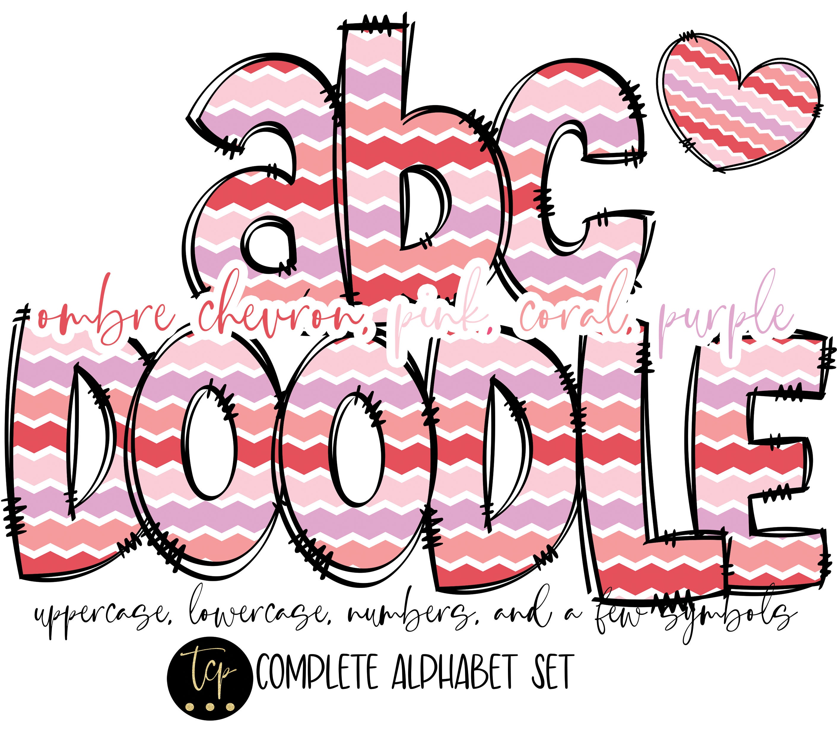 Doodle Letters PNG Alphabet: Chevron Pinks Purples Coral (digital ...