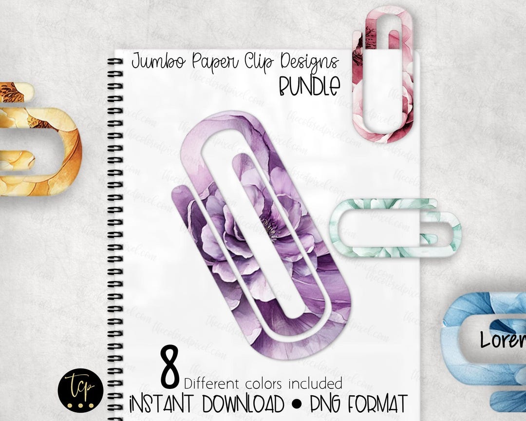 Jumbo Big Paper Clip Design Bundle (8), Paperclips, Digital Sublimation ...